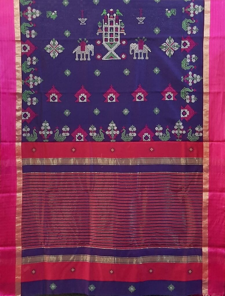 Ilkal silk saree with Kasuti embroidery motifs worn by Nirmala ...
